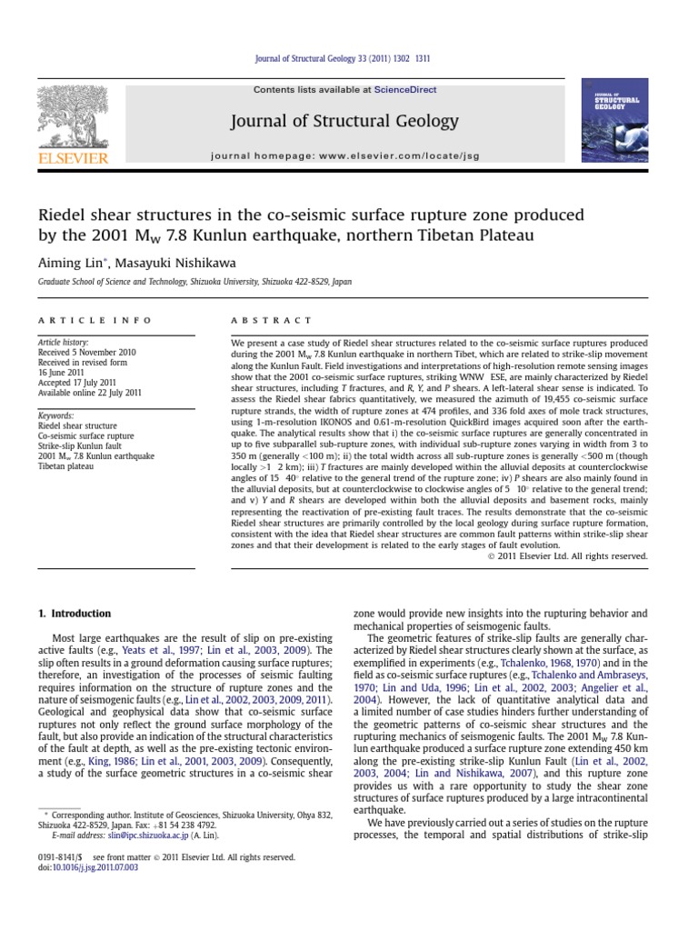 Riedel Shear Structures from 2001 Kunlun Earthquake | PDF | Earthquakes ...