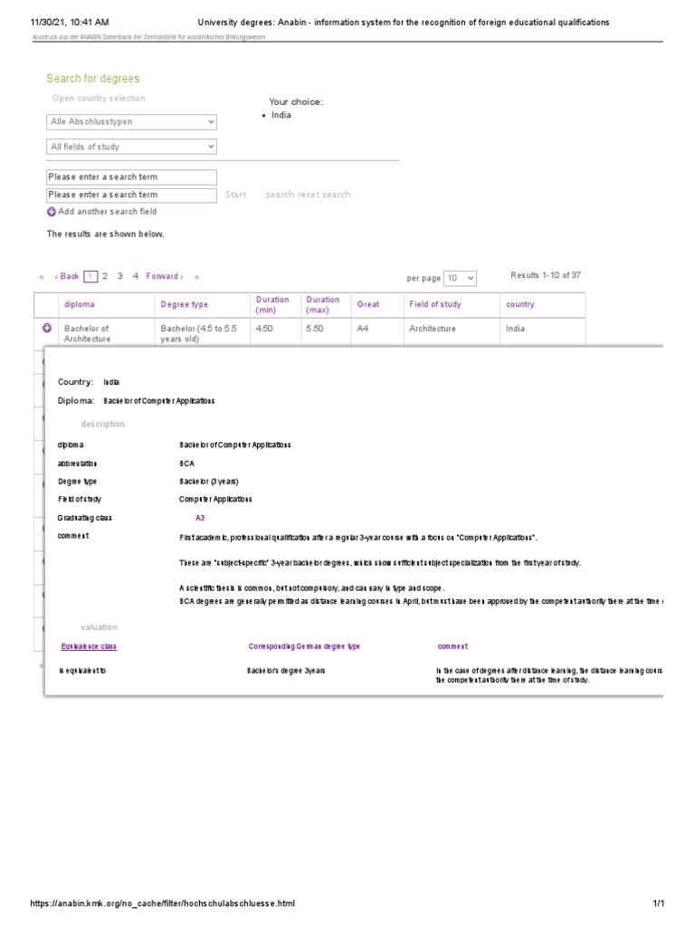 University Degrees - Anabin - Information System For The Recognition of ...
