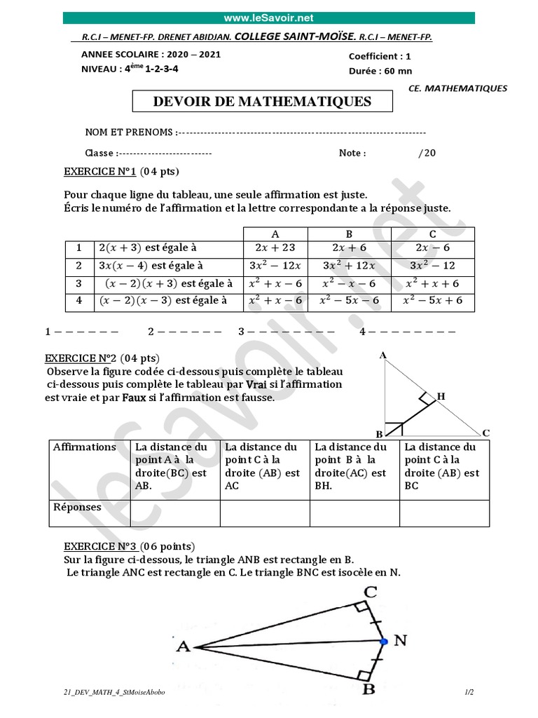 21 Dev Math 4 Stmoiseabobo | PDF | Triangle | Formes géométriques