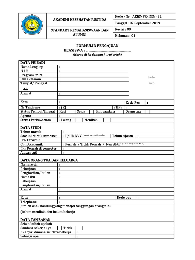 31 Formulir Pengajuan Beasiswa | PDF