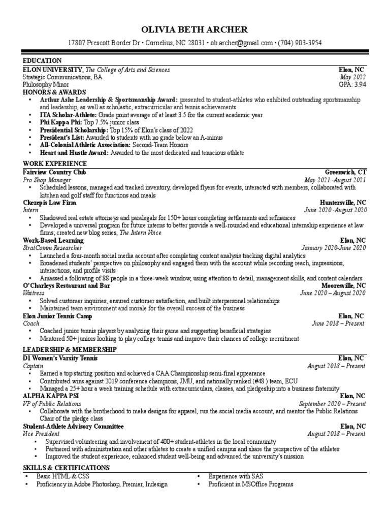 Olivia Archer Official Resume | PDF