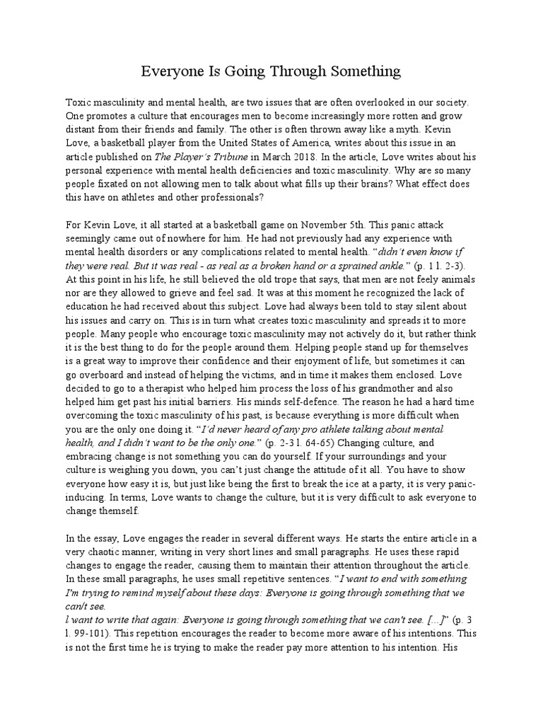 Kevin Love: Breaking Toxic Masculinity | PDF | Mental Disorder | Panic ...