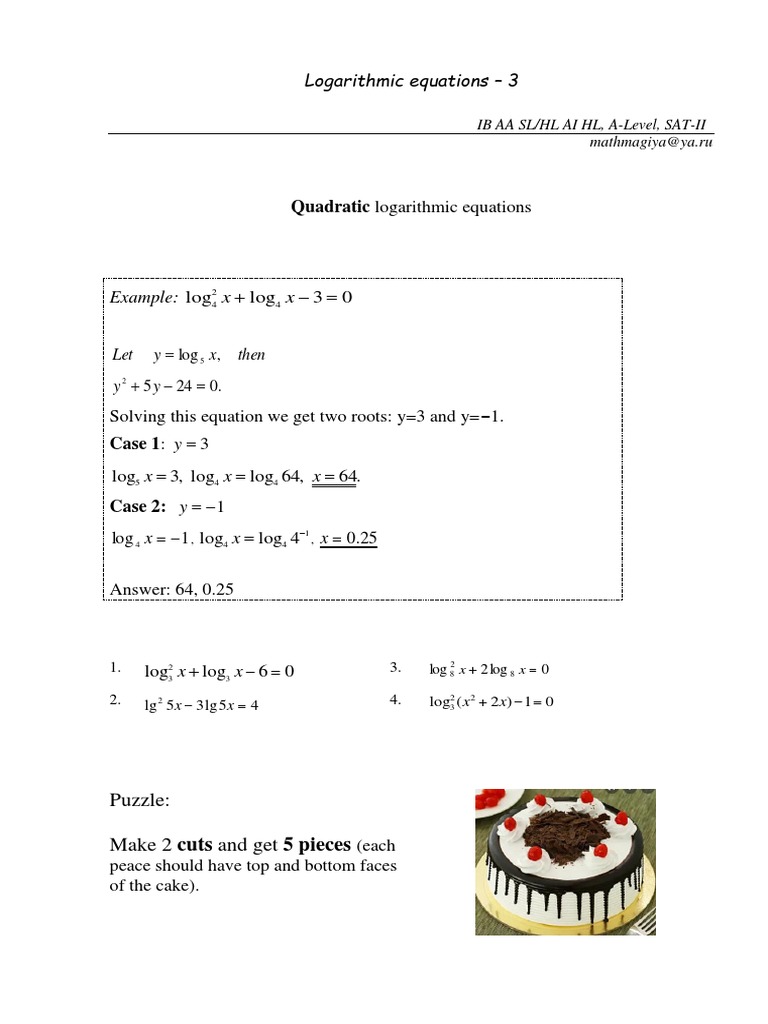 Quadratic Logarithmic Equations | PDF | Logarithm | Quadratic Equation