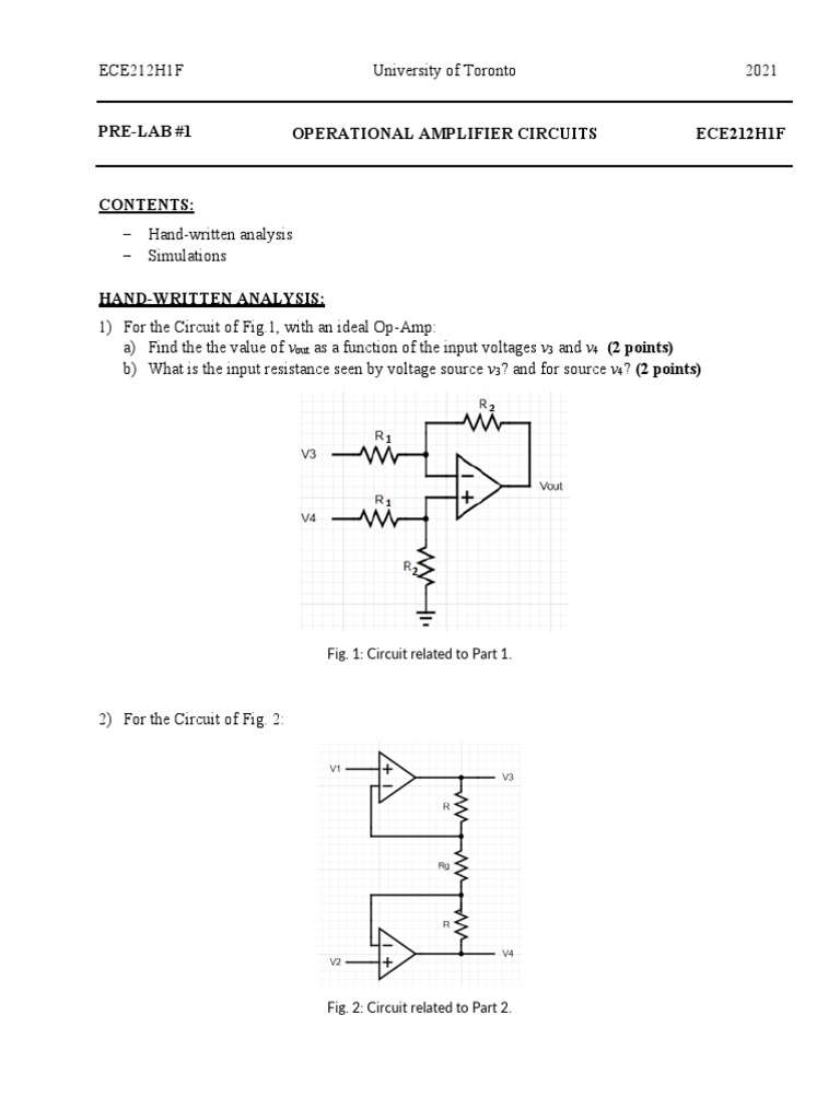 Pre-Lab #1 Operational Amplifier Circuits ECE212H1F: Fig. 1: Circuit ...
