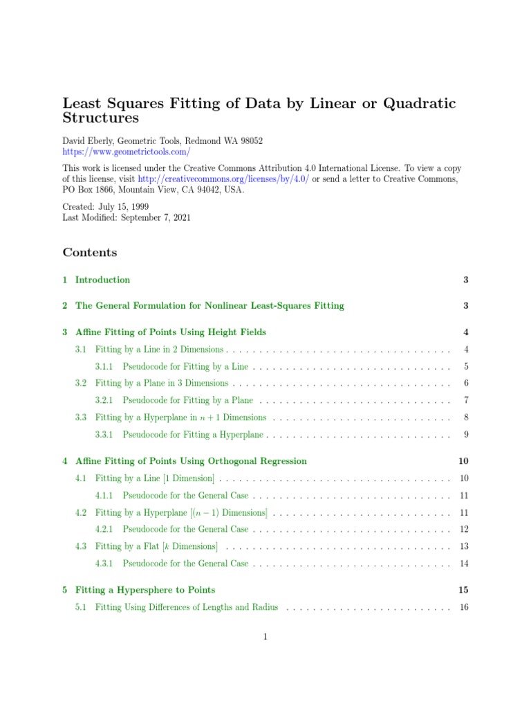 Least Squares Fitting of Data by Linear or Quadratic Structures | PDF | Eigenvalues And ...