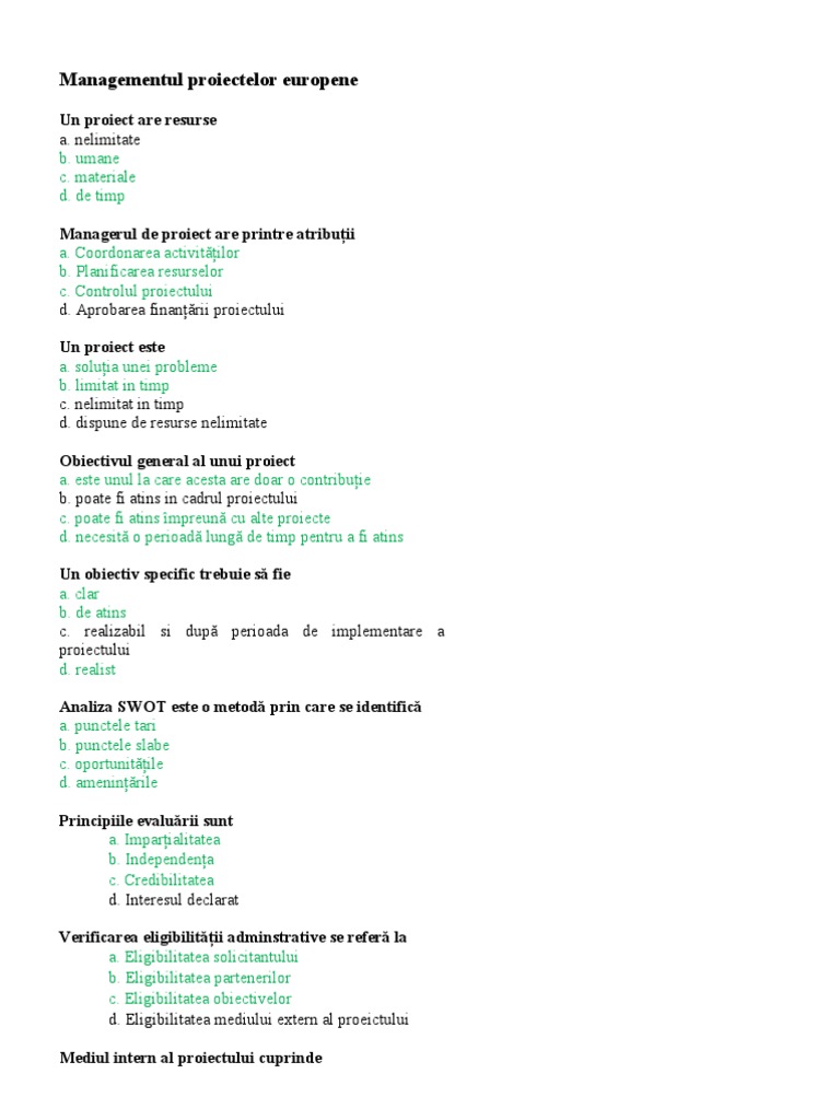 Managementul Proiectelor Europene - Grile | PDF
