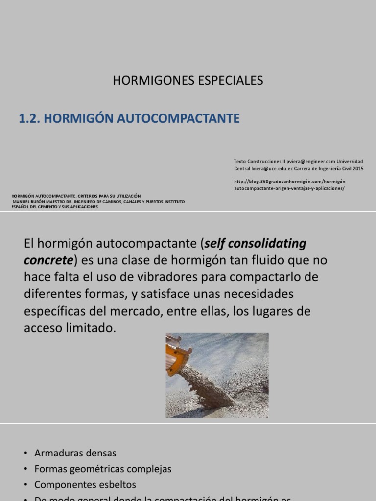 Hormigón Autocompactante: Ventajas y Usos | PDF | Hormigón | Materiales