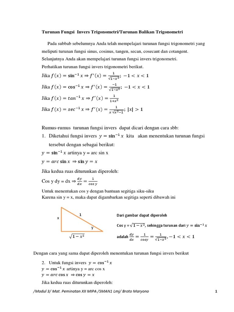 Turunan Fungsi Invers Trigonometri | PDF