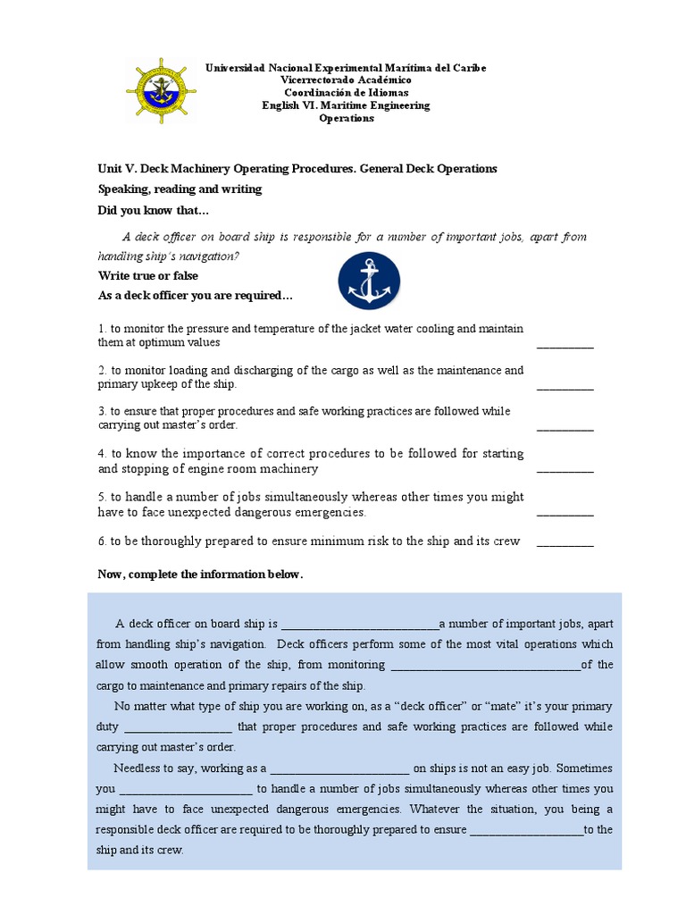 Unit V Deck Machinery Operating Procedures 2021 | PDF | Knot | Anchor