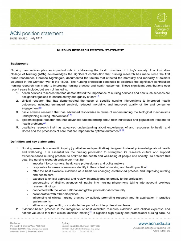 Nursing Research Position Statement | PDF | Nursing | Evidence Based ...