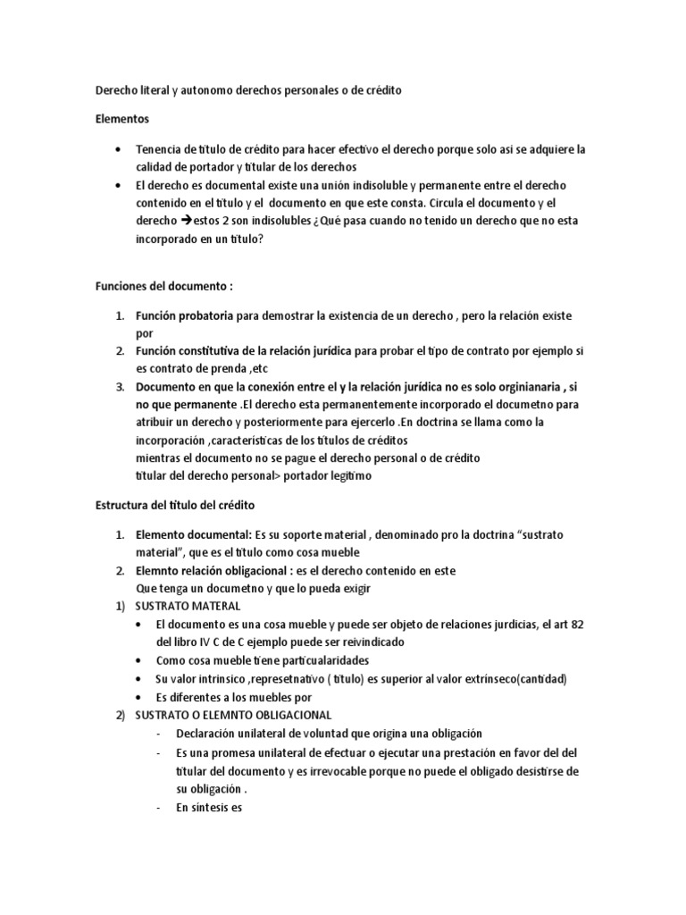 Derecho Literal y Autonomo Derechos Personales o de Crédito | PDF ...