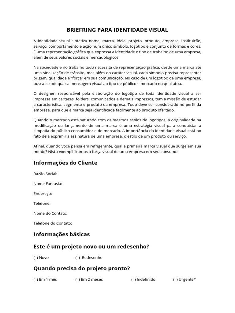 Modelo de Briefing para Identidade Visual | PDF | Marca | Mercado ...