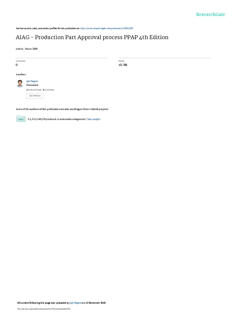 AIAG - Production Part Approval Process PPAP 4th Edition: March 2006 | PDF | Specification ...