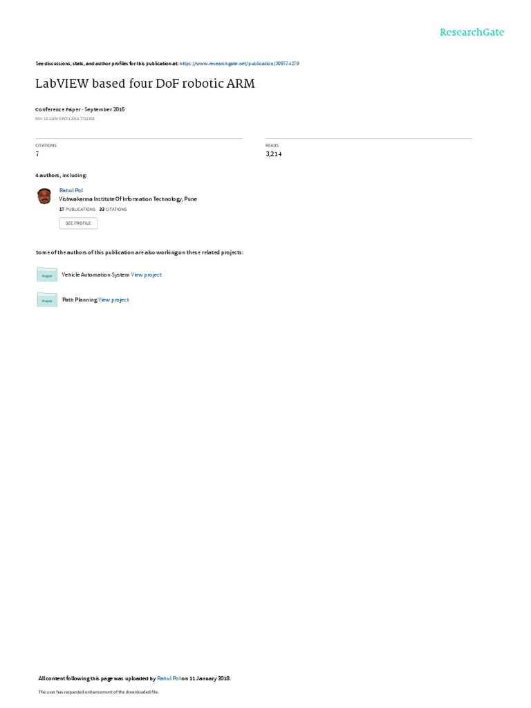 Labview Based Four Dof Robotic Arm: September 2016 | PDF | Robot | Robotics