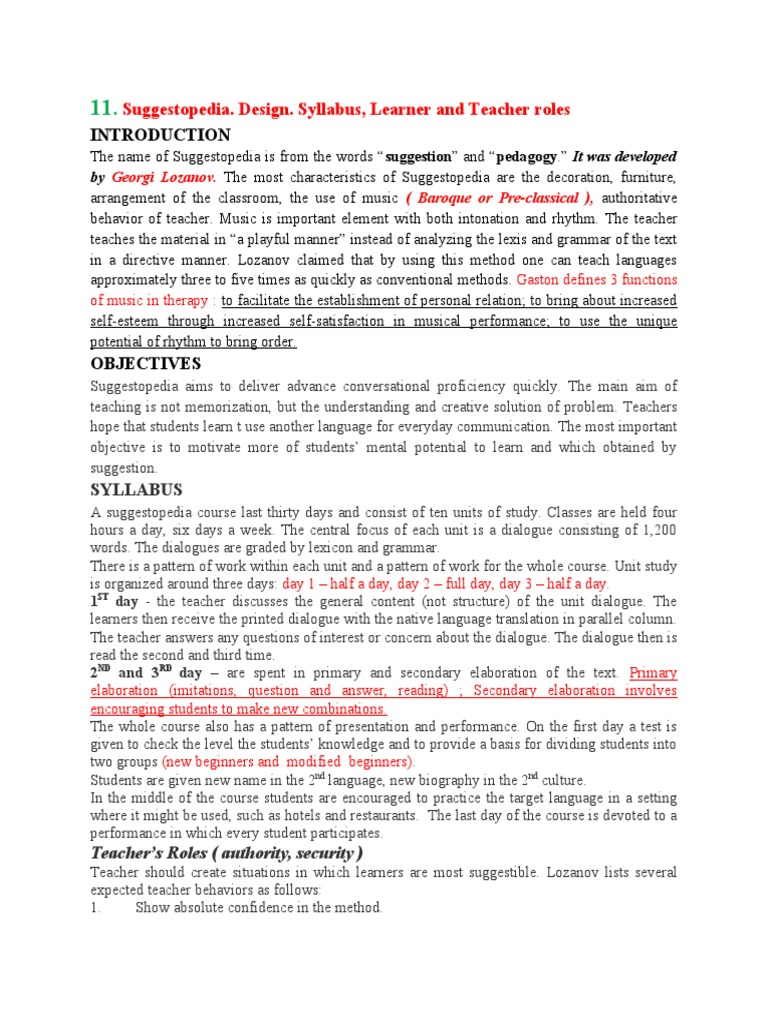 Suggestopedia method overview | PDF | Teachers | Learning