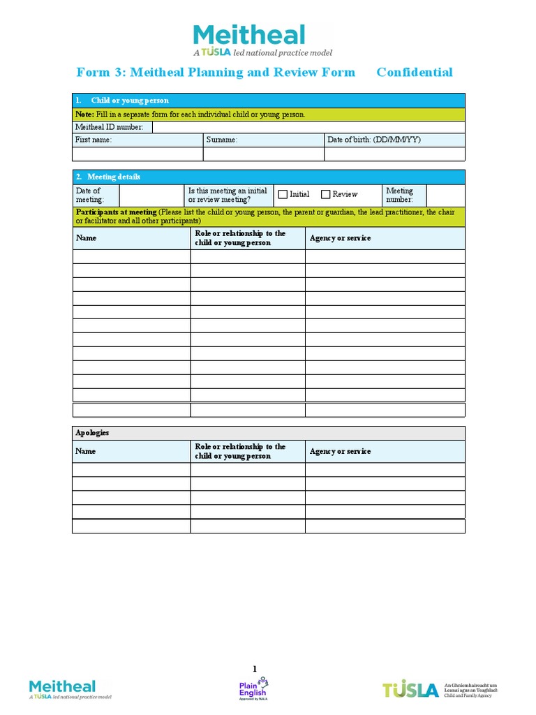 Meitheal Planning and Review Form | PDF