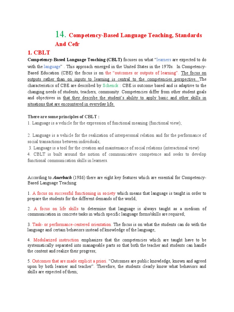 Competency-Based Language Teaching, Standards and Cefr | PDF | English As A Second Or Foreign ...