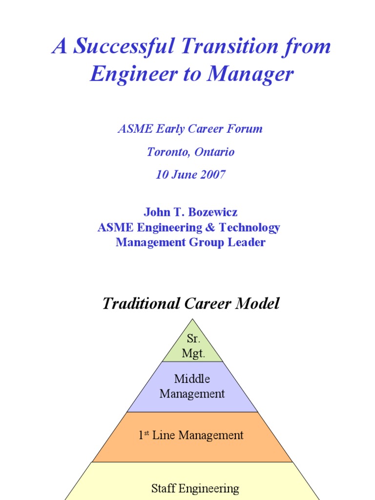 A Successful Transition From Engineer To Manager: ASME Early Career ...