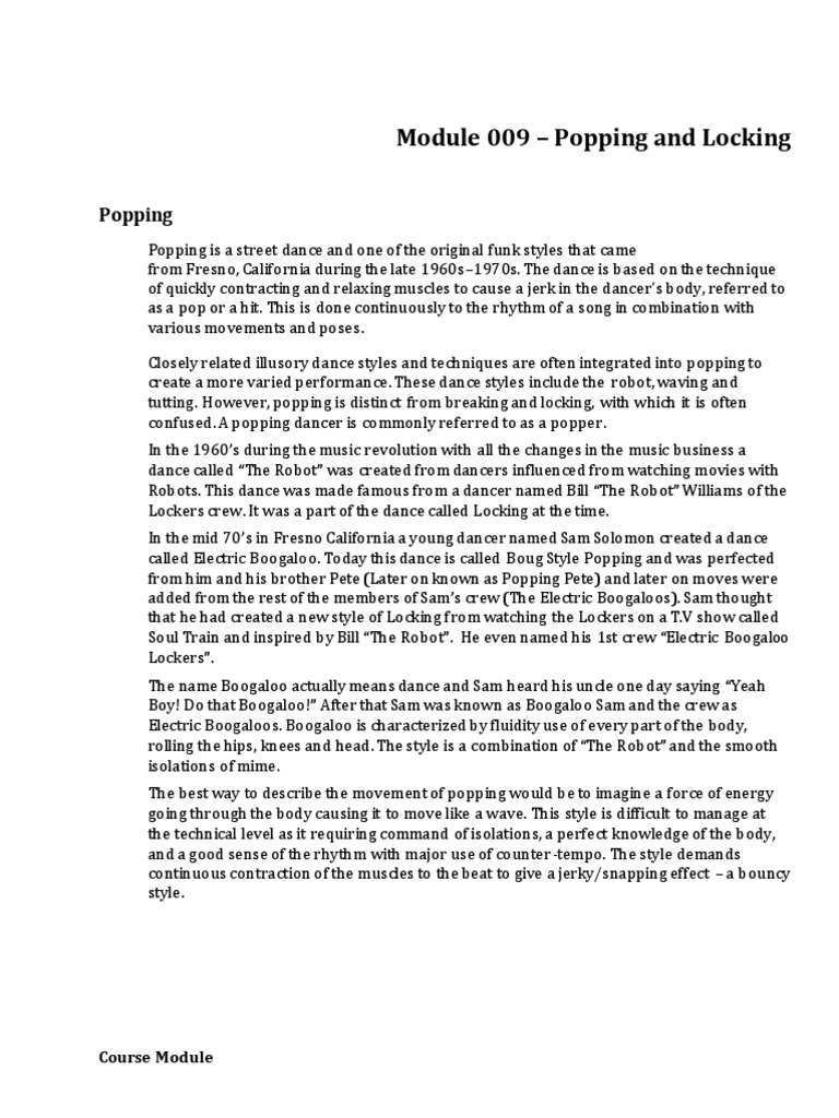 Street Dance: Popping & Locking | PDF | Urban Street Dance And Music ...