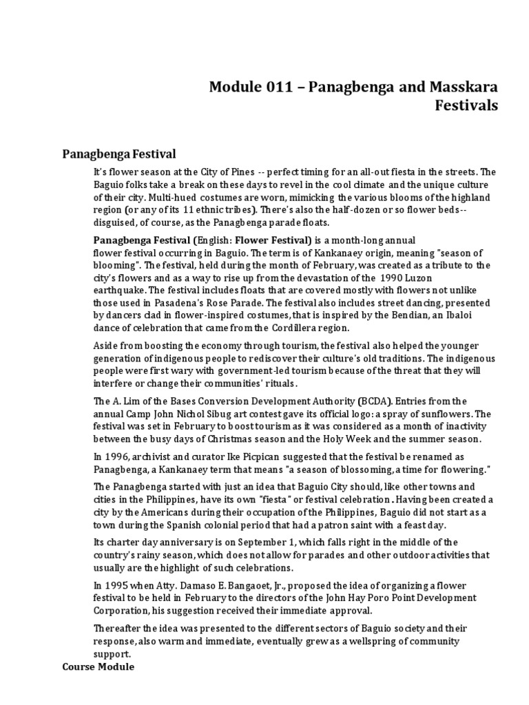 Week 014-Module 014-Panagbenga and Masskara Festivals | Download Free PDF | Entertainment Events ...