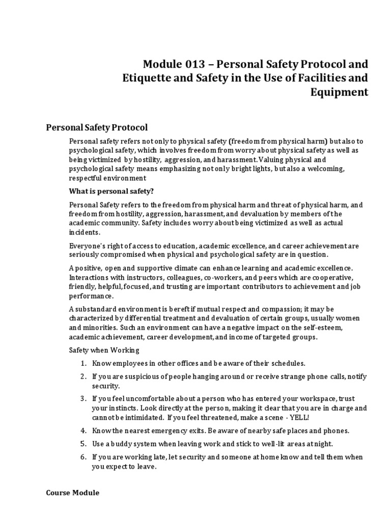 Week 017-Personal Safety Protocol and Etiquette | PDF | Risk | Human ...