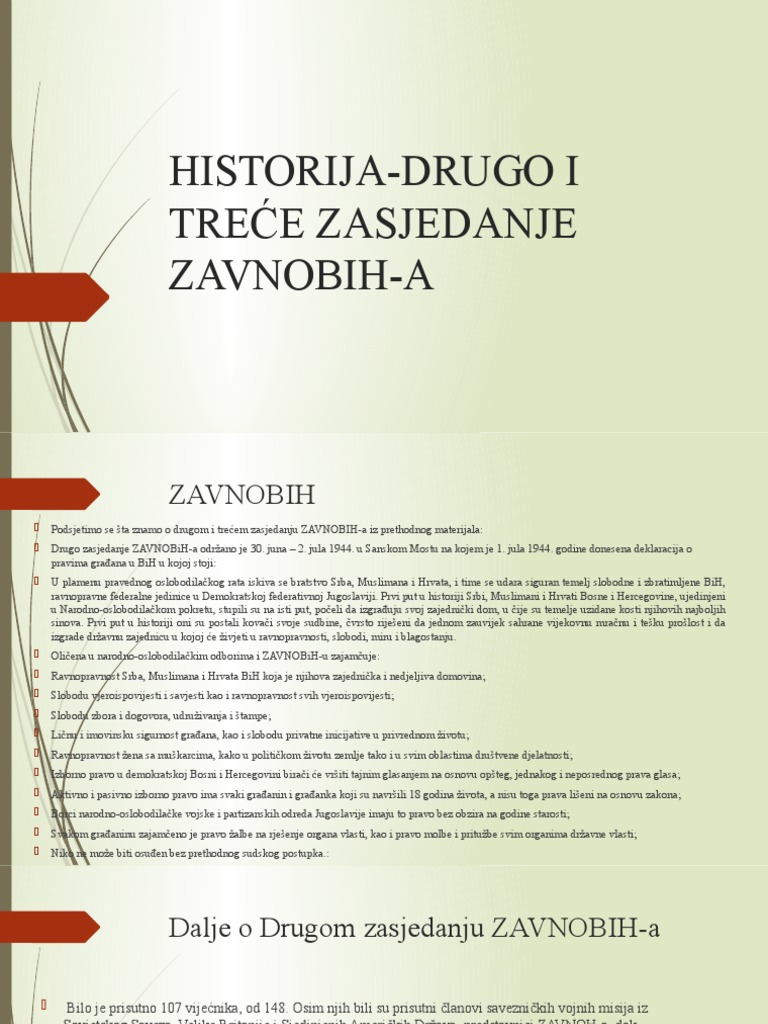 Historija-Drugo I Treće Zasjedanje Zavnobih-A | PDF