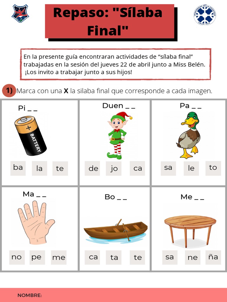 Repaso Sílaba Final | PDF