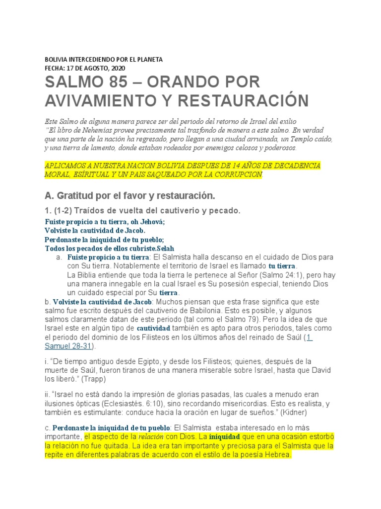 Salmo 85 de Avivamiento | PDF | Oración | Salmos