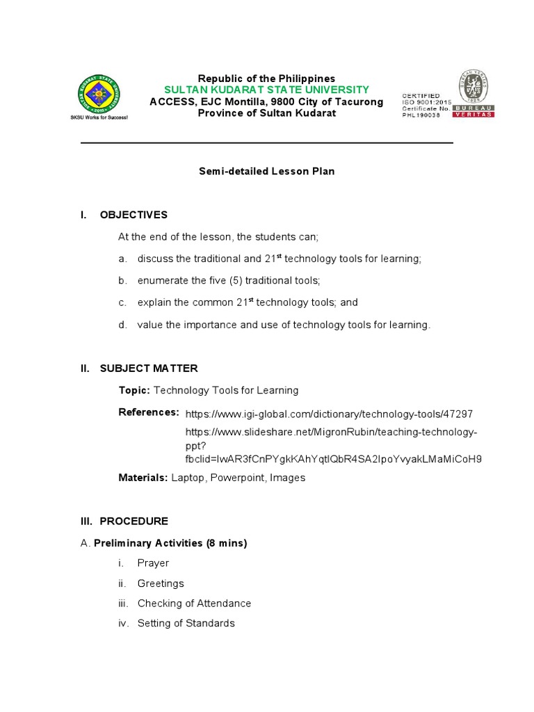 Lesson Plan Technology Pdf Educational Technology Internet