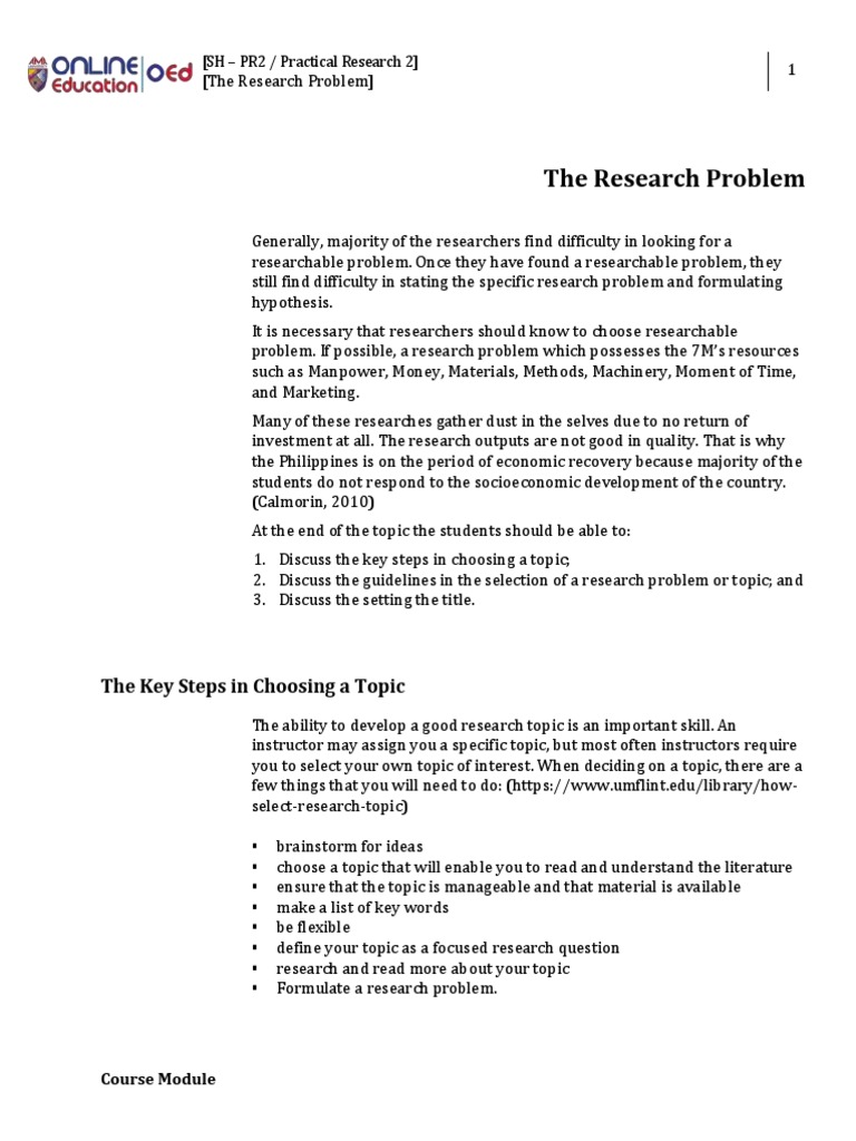 Week 004 Module The Research Problem | PDF | Essays | Cognition