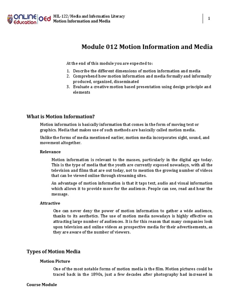 Understanding Motion Information Media | PDF | Filmmaking | Animation