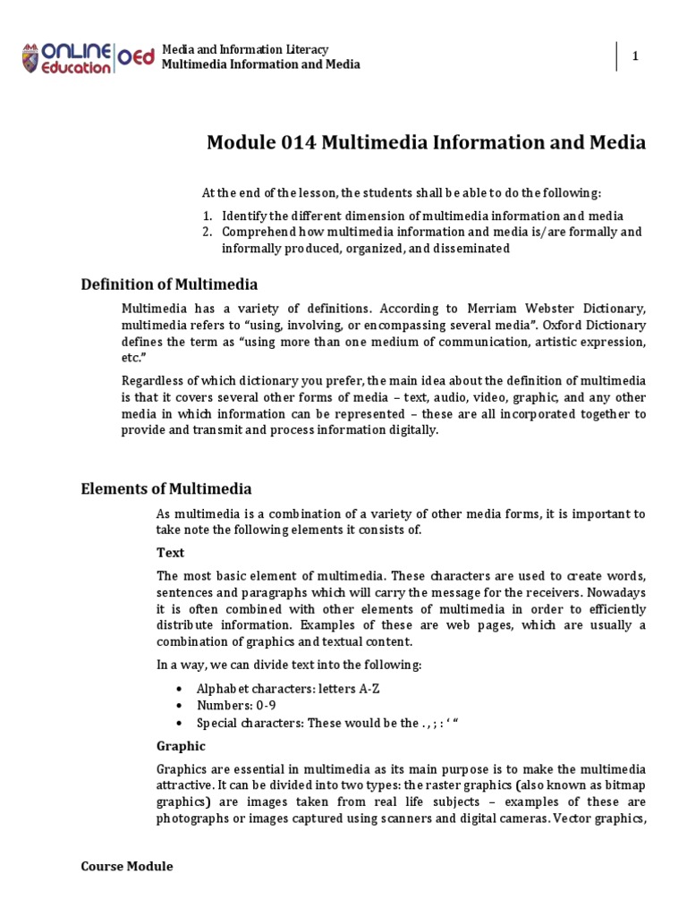 Week 018-Module Multimedia Information and Media | PDF | Multimedia ...