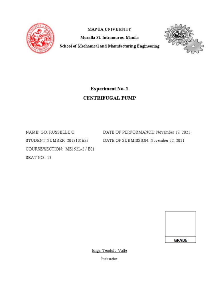 MELAB3 Experiment 1 | PDF | Pump | Horsepower