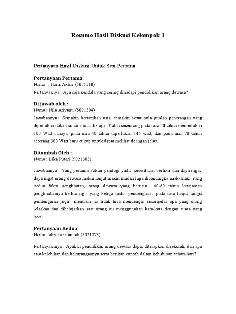 Resume Hasil Diskusi Kelompok 1 | PDF | Karier & Perkembangan
