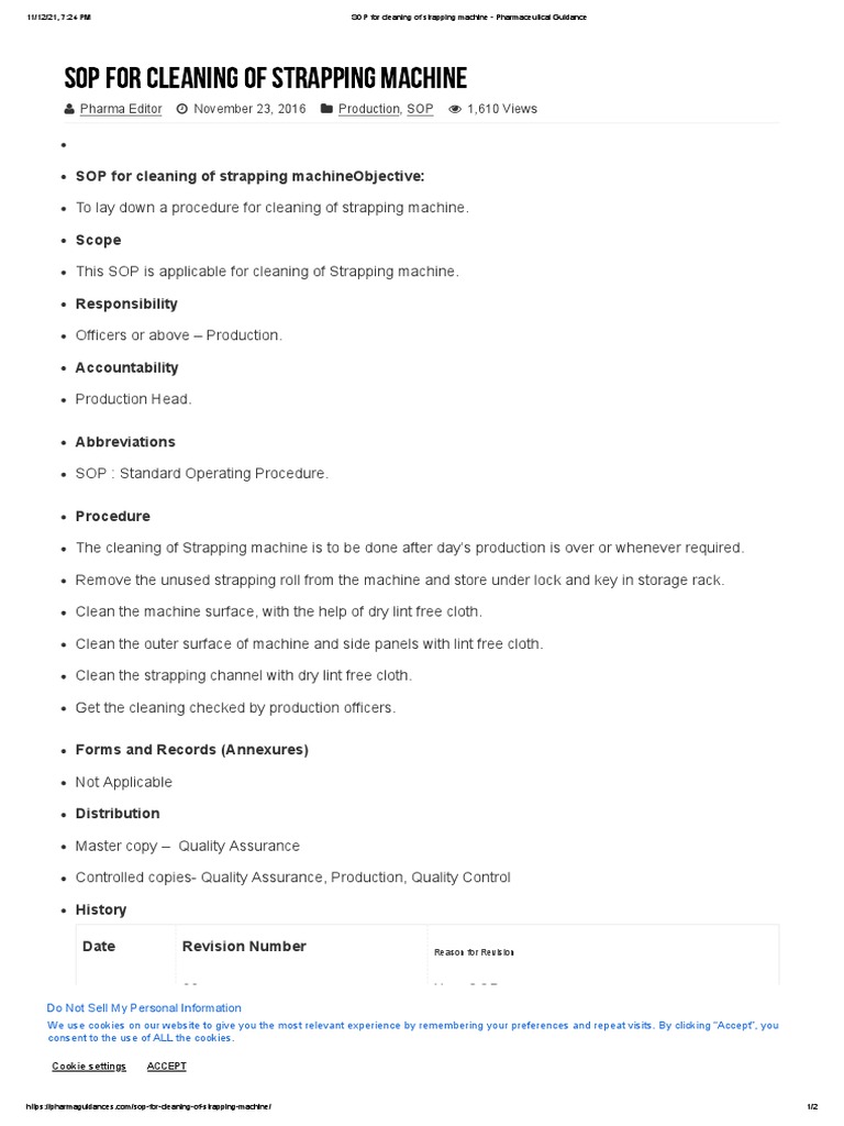 SOP for Cleaning Strapping Machine | PDF | Http Cookie