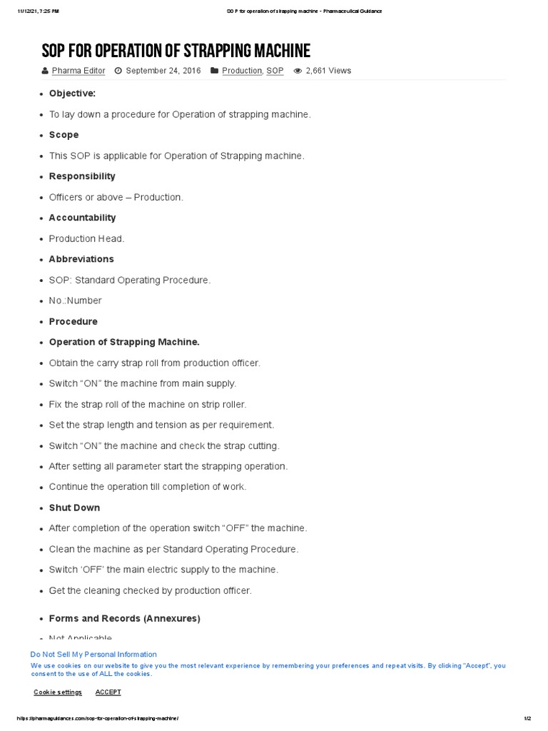 SOP For Operation of Strapping Machine - Pharmaceutical Guidance | PDF ...