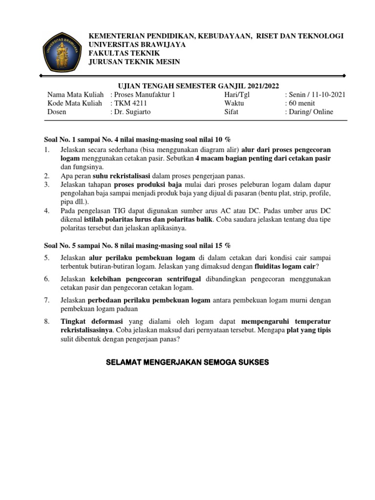 Soal UTS Prosman 1 (Ganjil 2021-2022) | PDF | Teknologi & Rekayasa
