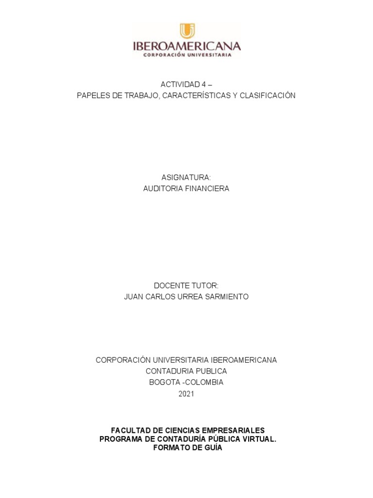 Actividad 4 - Papeles de Trabajo, Características | PDF | Auditoría ... Actividad 4 - Papeles de Trabajo, Características | PDF | Auditoría ...
