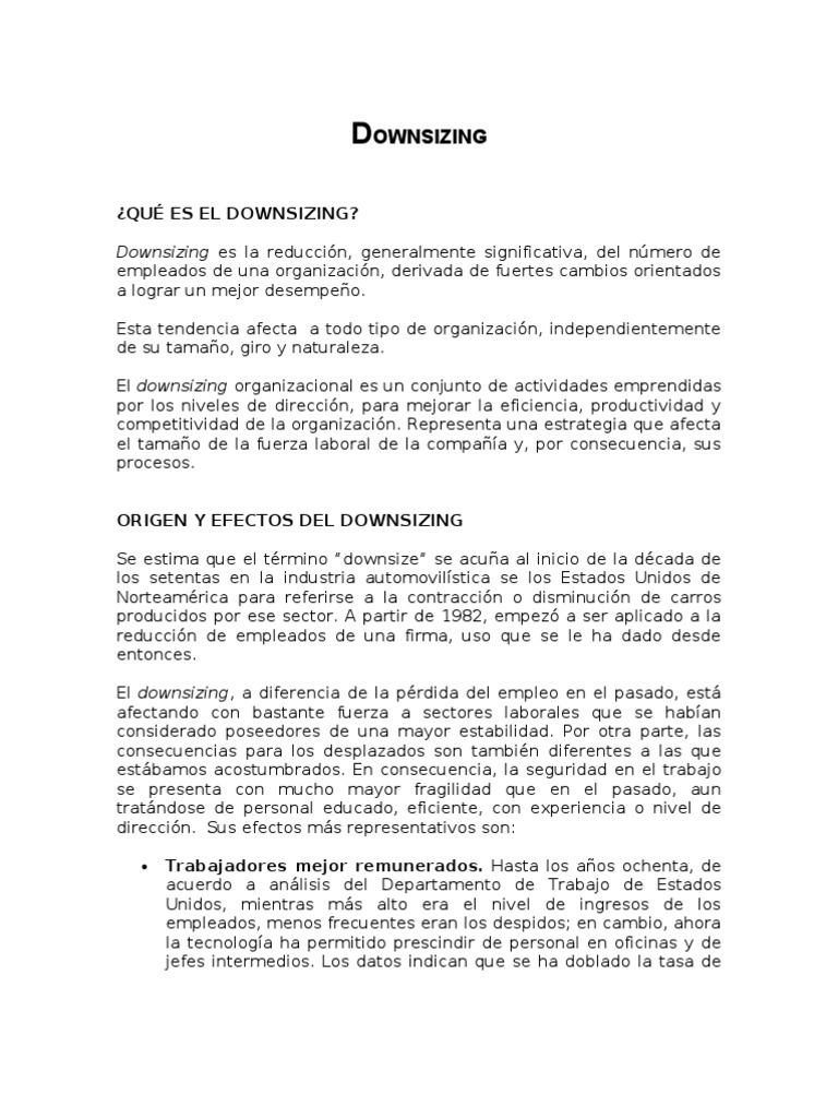 Downsizing: Impacto y Causas Laborales | PDF | Mercado (economía) | Planificación