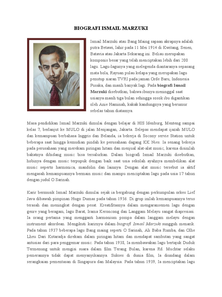 Biografi Ismail Marzuki: Komponis Legendaris | PDF