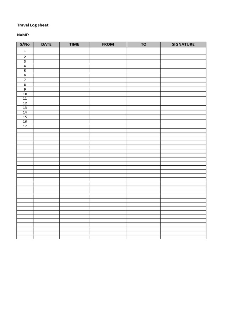 Travel Log Sheetv1 | PDF