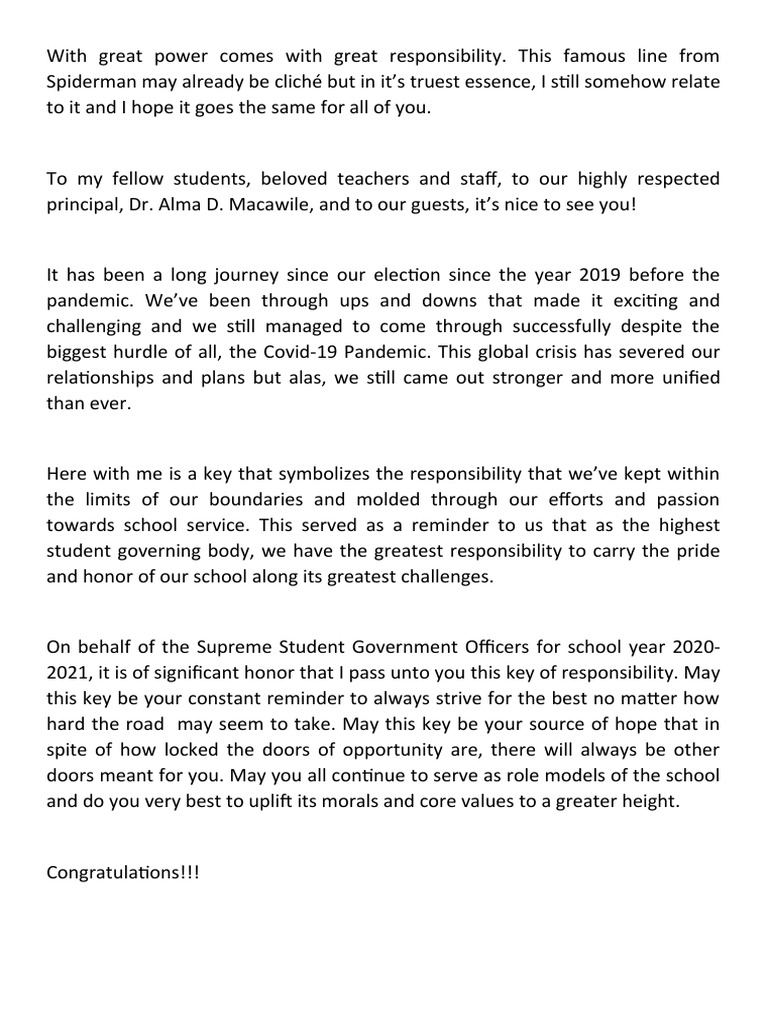 Bequeathal Speech | PDF