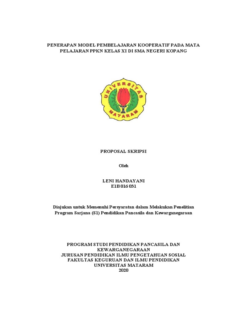 Proposal Penerapan Model Pembelajaran Kooperatif Pada Mata Pelajaran PPKN | PDF | Karier ...