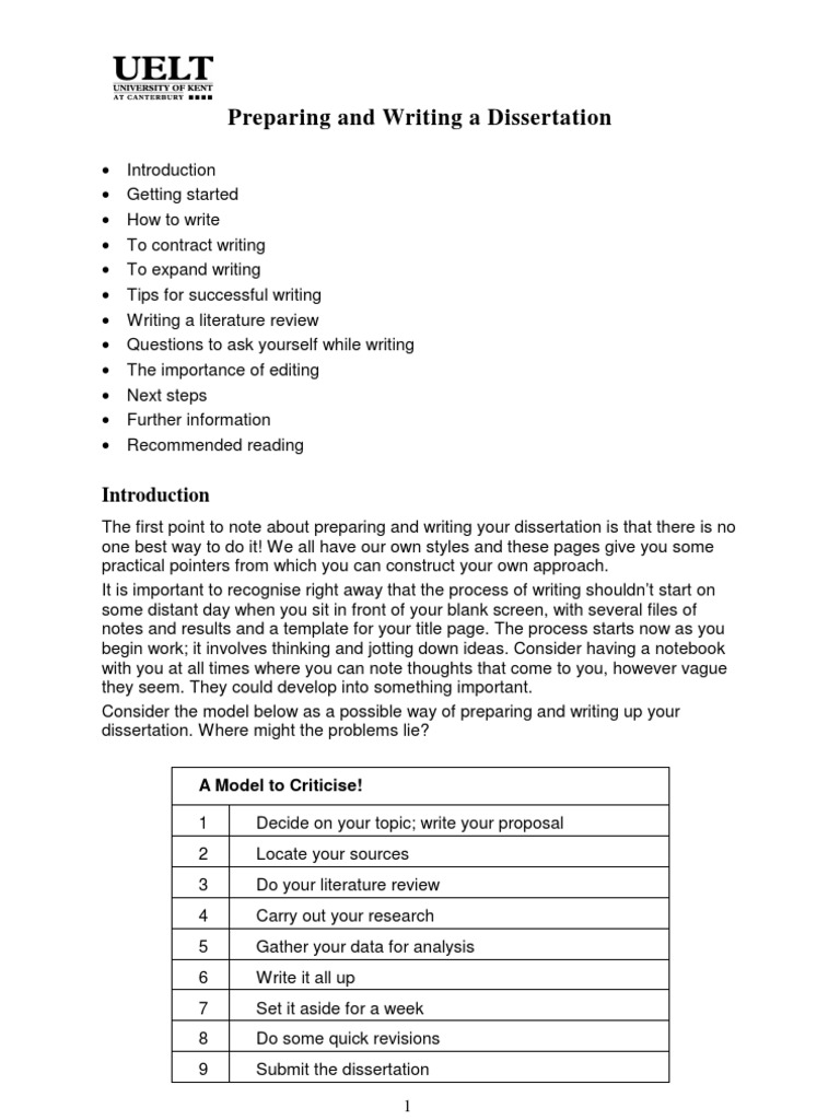 Preparing and Writing A Dissertation: A Model To Criticise! | PDF ...
