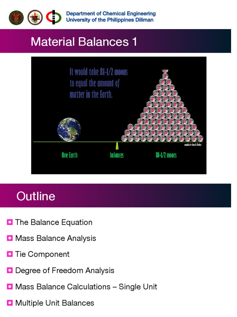 Material Balances 1!: Department of Chemical Engineering! University of ...