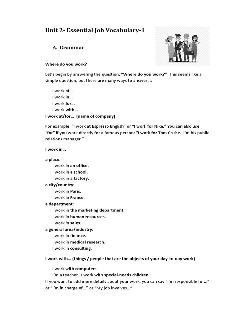 Grammar For Job Vocabulary | PDF