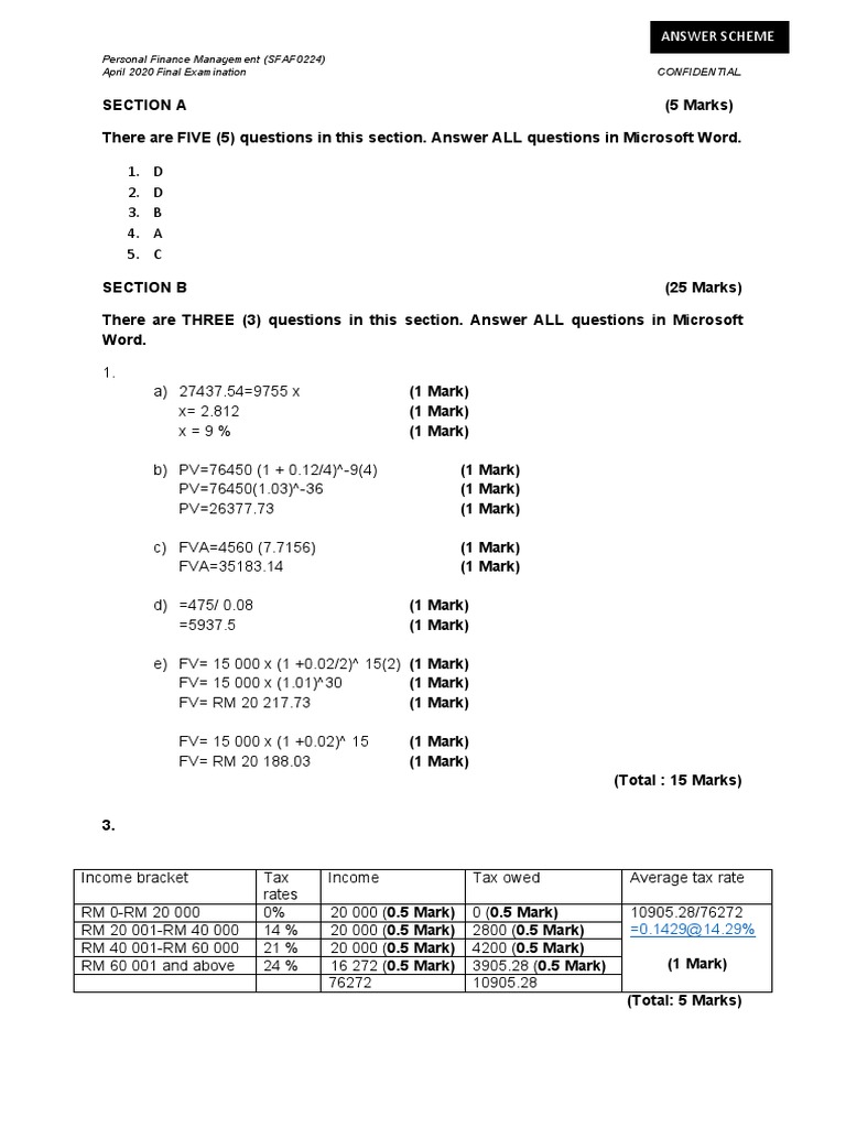 Answer Scheme Exam Paper PFM April 2020 | PDF | Economies | Government ...