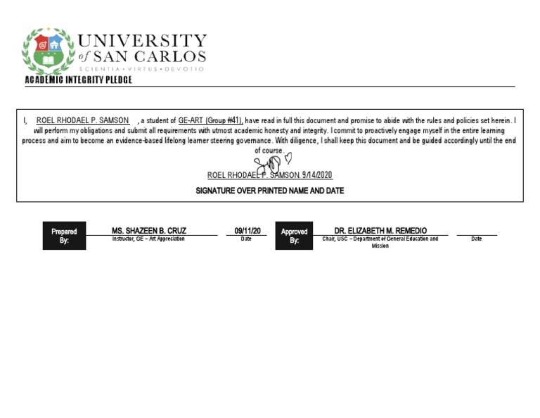 Academic Integrity Pledge Document | PDF