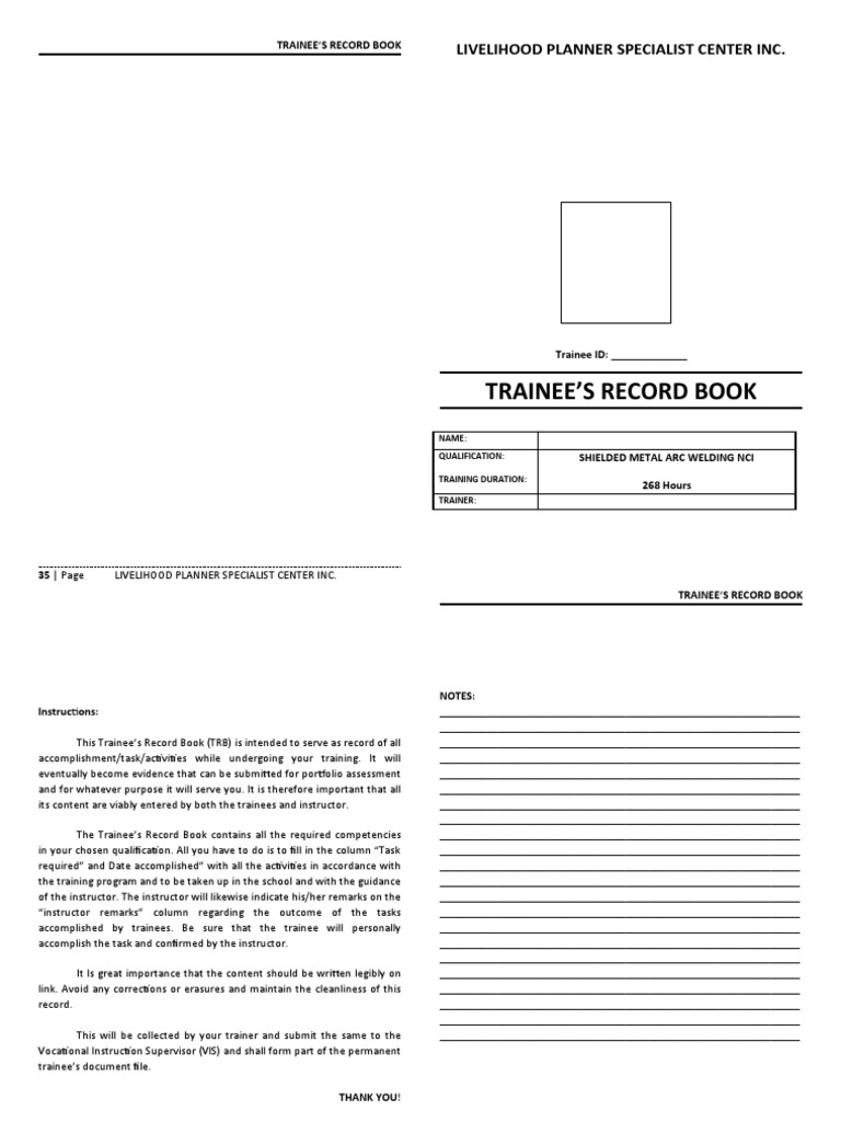 Trainee'S Record Book: Livelihood Planner Specialist Center Inc | PDF ...