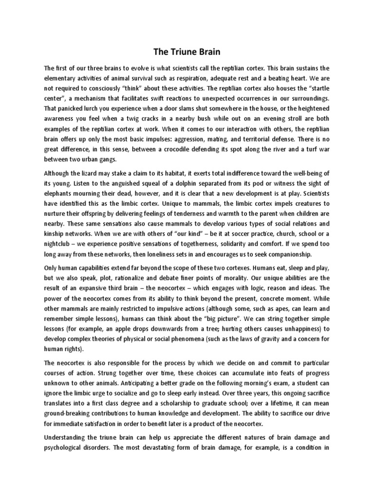The Triune Brain | PDF | Brain | Limbic System